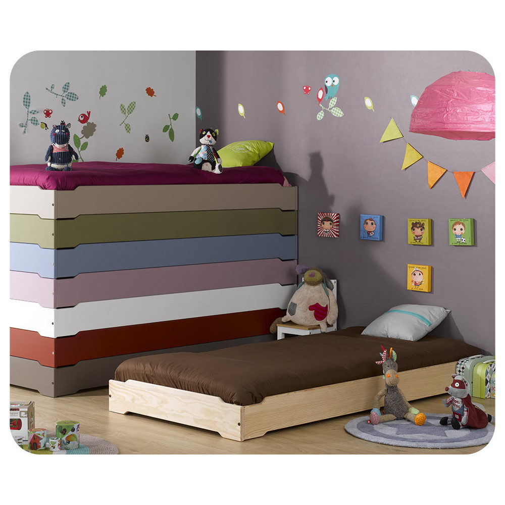 Lit enfant empilable en bois massif fabriqué en France livré avec sommier
